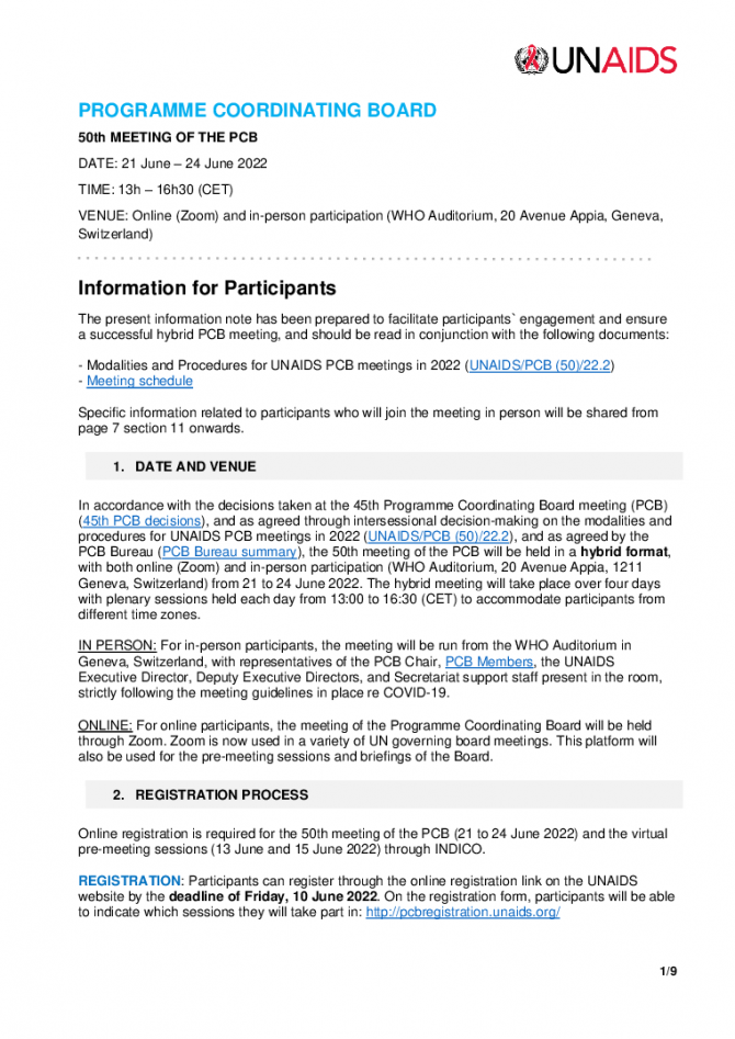 PCB50_informationforthemeeting | UNAIDS